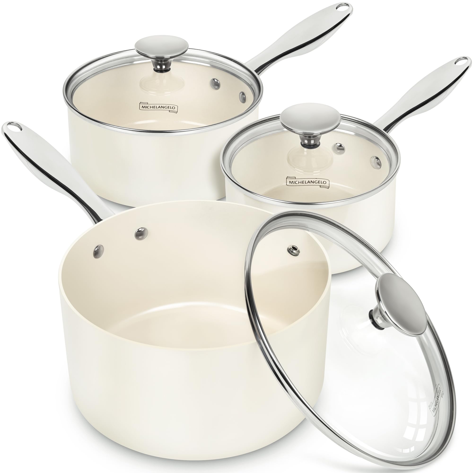Amazon.com: MICHELANGELO Sauce Pan Sets - Ceramic Sauce Pan with Lid ...