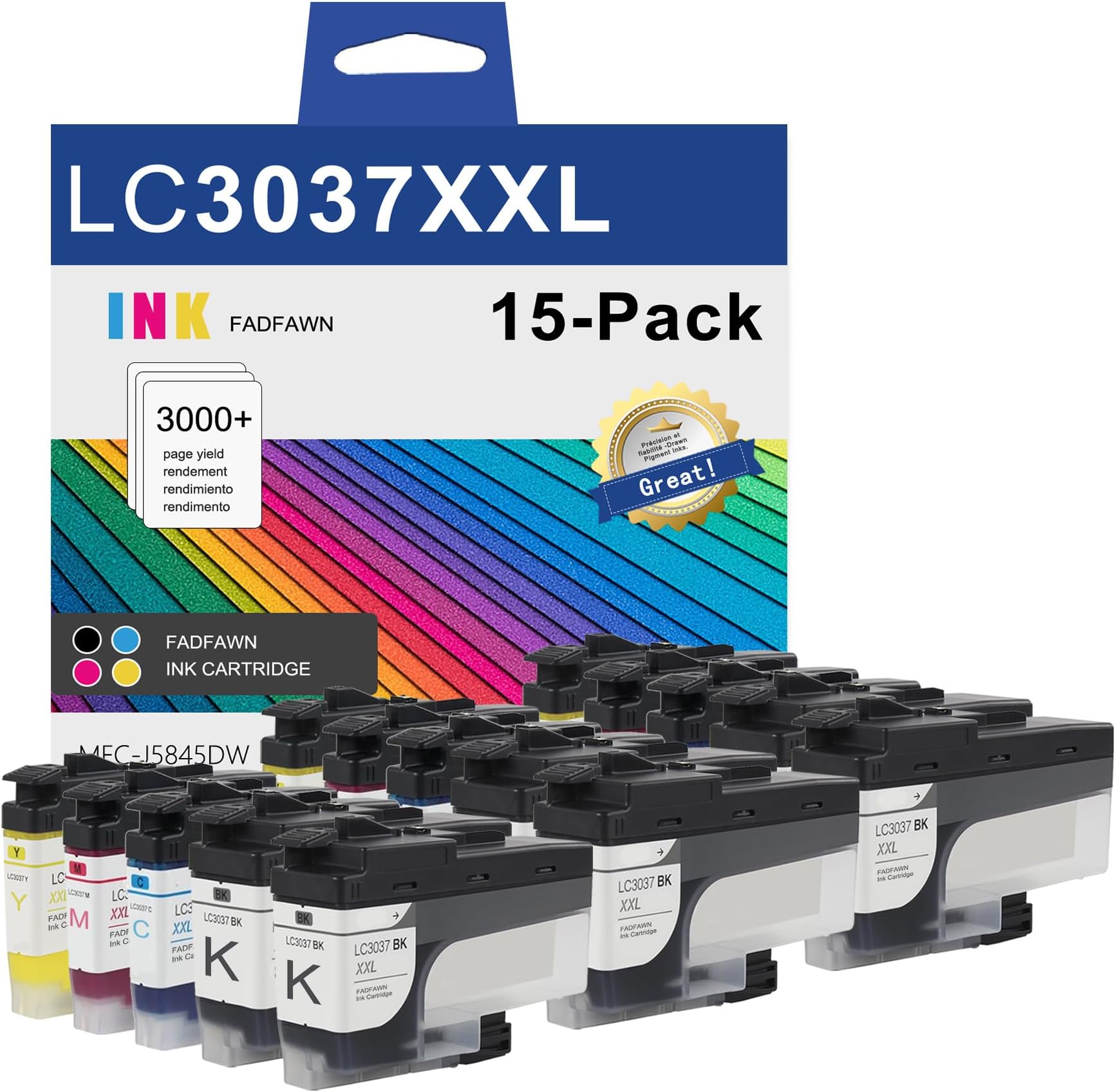 Amazon.com: LC3037 Super High Yield Ink Cartridges(5-Pack, 2BK/1C/1M/1Y ...
