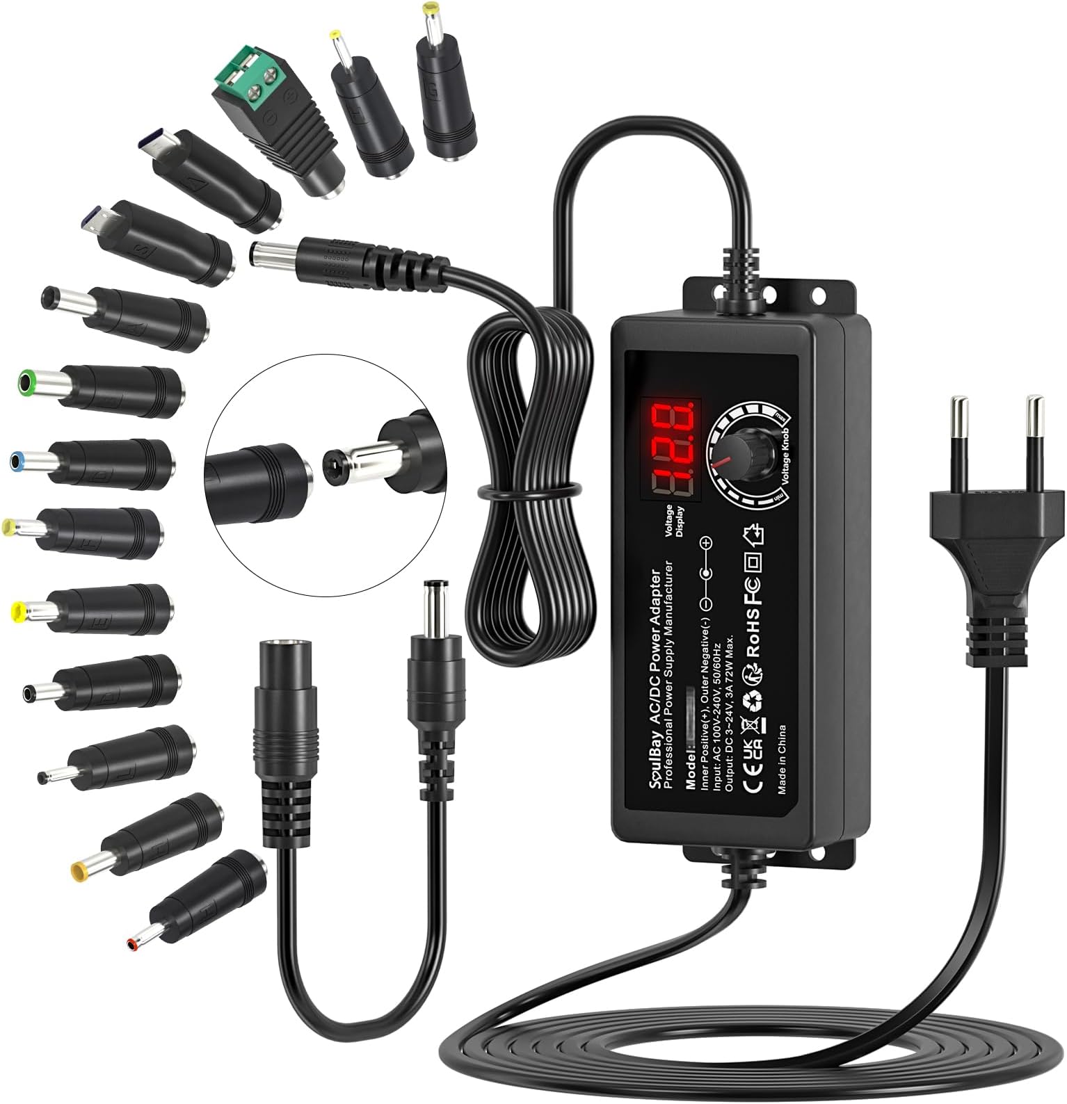 SoulBay 24V Chargeur Universelle, 72W AC/DC Adaptateur Alimentation ...