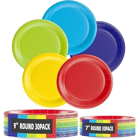 Amazon.com: LMJUNZZ 60PCS Colorful Paper Plates Colored Disposable ...
