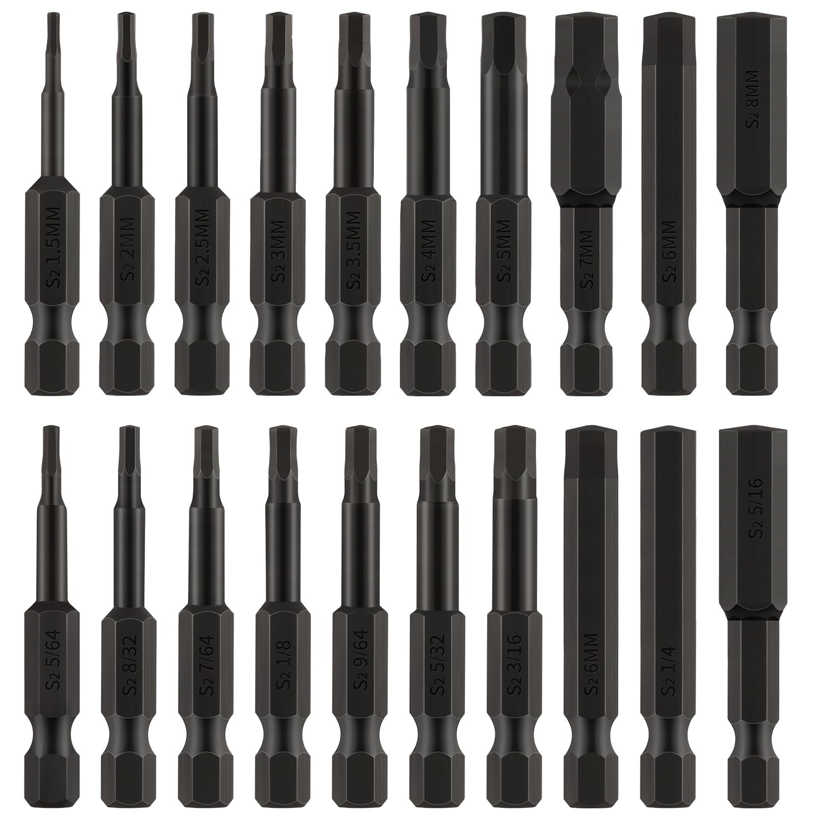 AOKLIT 20 Piece Hex Head Allen Wrench Drill Bit Set (10pc SAE & 10pc ...