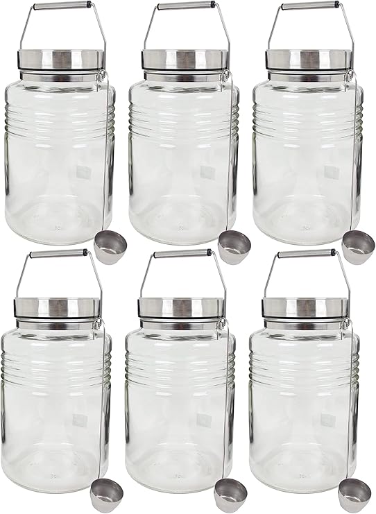 Amazon｜アデリア(ADERIA) 【 MCコンテナー 4L レードル付き 6個セット 日本製 化粧箱入 】 梅酒瓶 保存容器 梅瓶 保存瓶 米びつ ステンレスキャップ ガラス瓶 ガラス ...