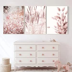 Amazon.de: Trayosin 3er Premium Poster Set, Rosa Pampasgras Boho Deko Wandbilder,Moderne Bilder ...