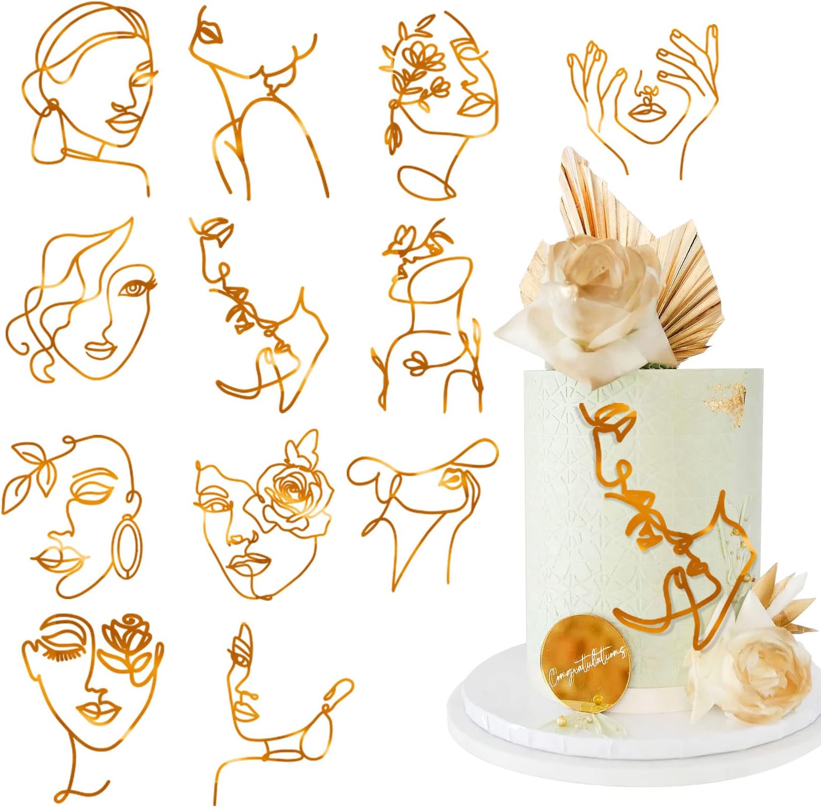 Amazon.com: Kigley 22 Pcs Minimalist Art Lady Face Cake Topper ...