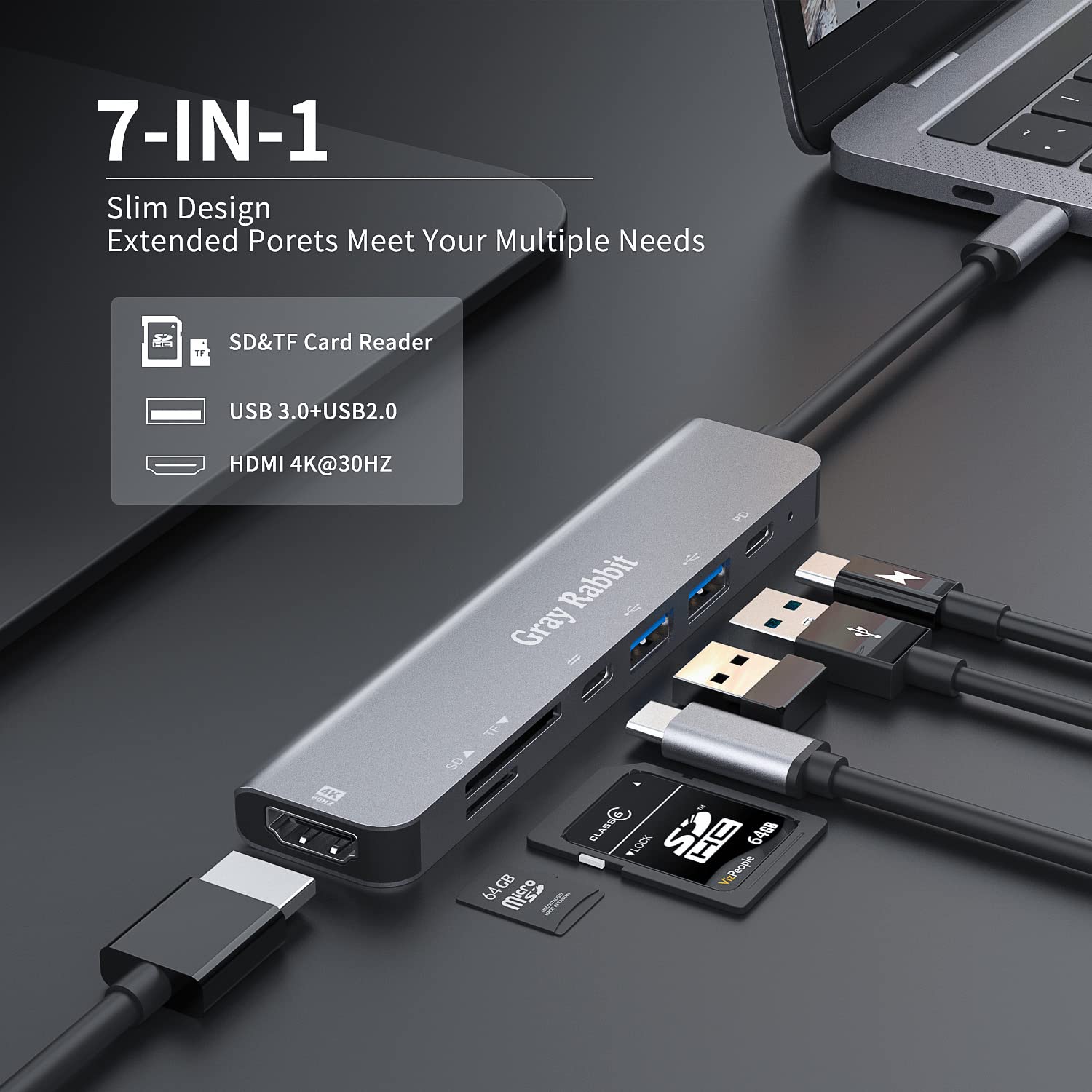 USB C Dock Station,Gray Rabbit USB C HUB Adapter,4K HDMI Output, USB3.0 ...