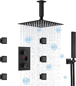 Shower System with Body Jets: EVERSTEIN 12 Inch Full Body Shower Faucet Sets with LED ...