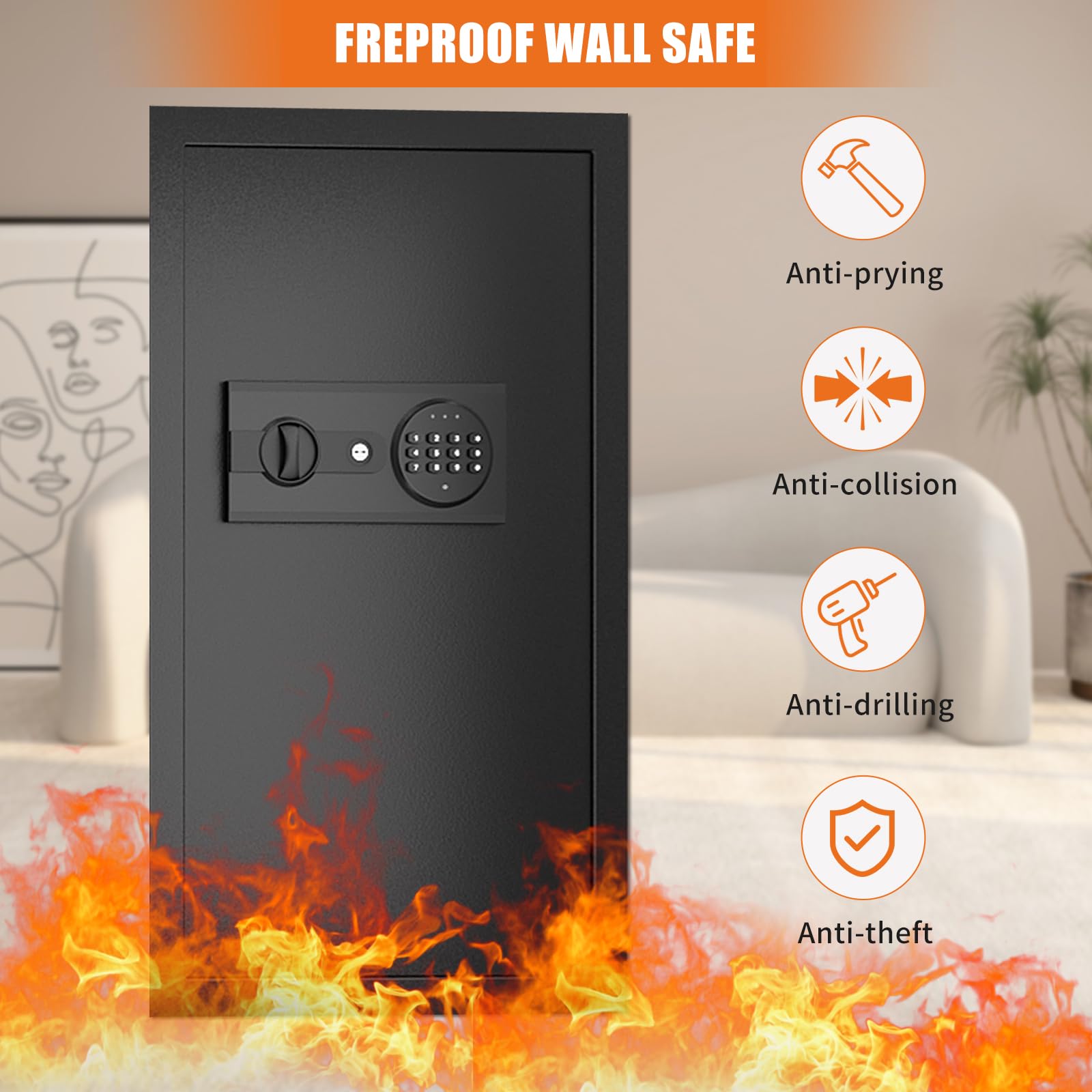 Snapklik.com : 26" Tall Fireproof Wall Safe Between Studs Hidden Gun ...