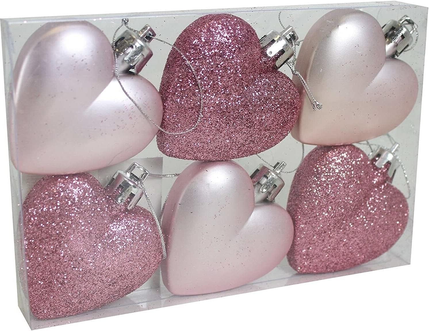 8 x 5cm BABY PINK / BLUSH PINK Glitter + Matt Heart Shaped Christmas ...