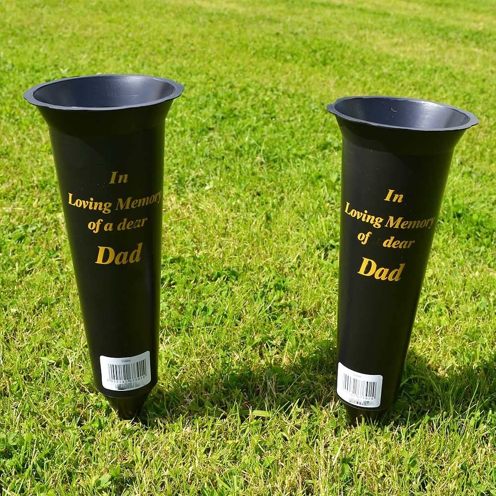 Set of 2 Black In Loving Memory DAD Spiked Memorial Grave Flower Vases ...