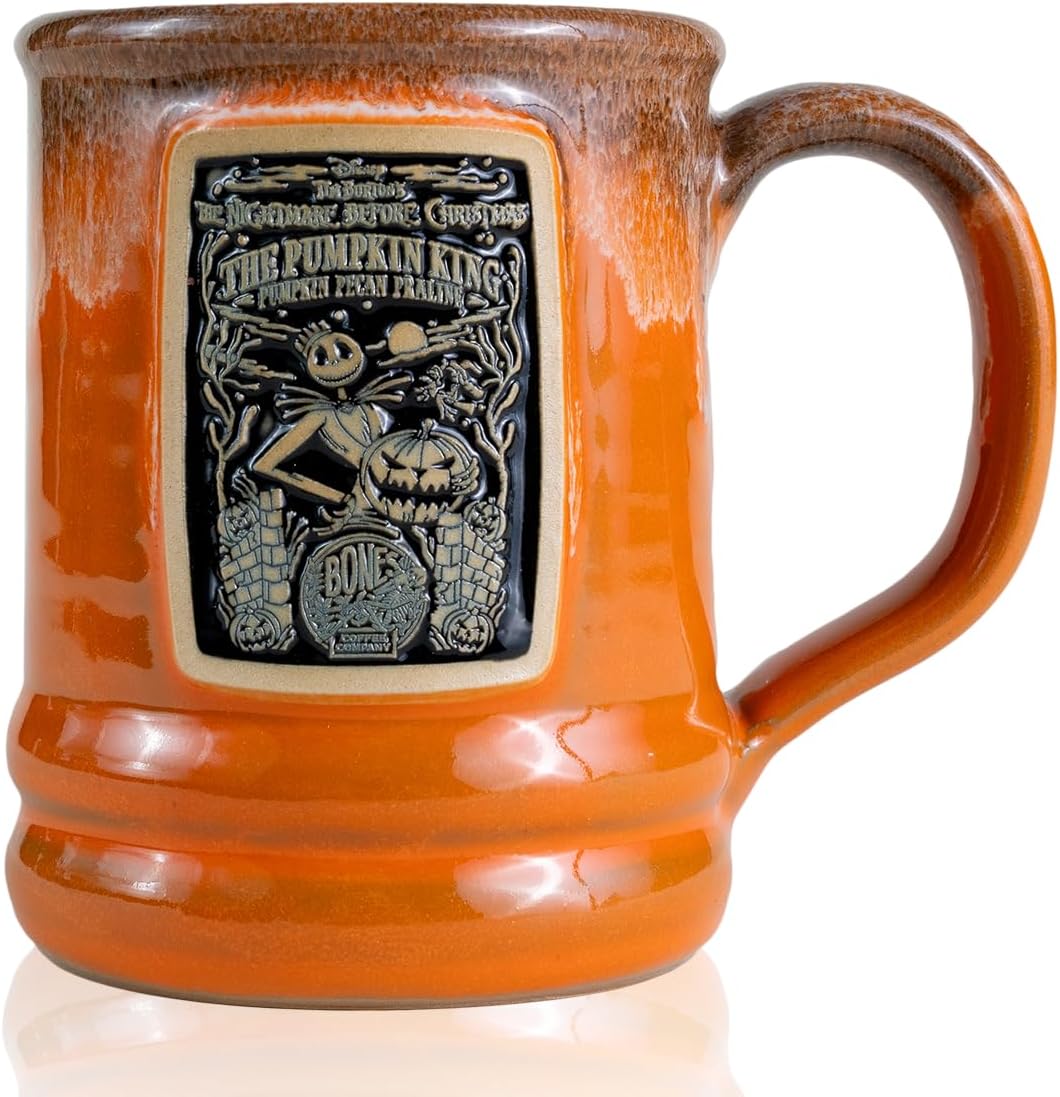 Amazon.com: Bones Coffee Company The Pumpkin King Handthrown Mug | Orange Finish with Black ...