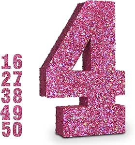 Amazon.com: Eploger 10 Inch Pink Glitter Number Sign 4 Birthday ...