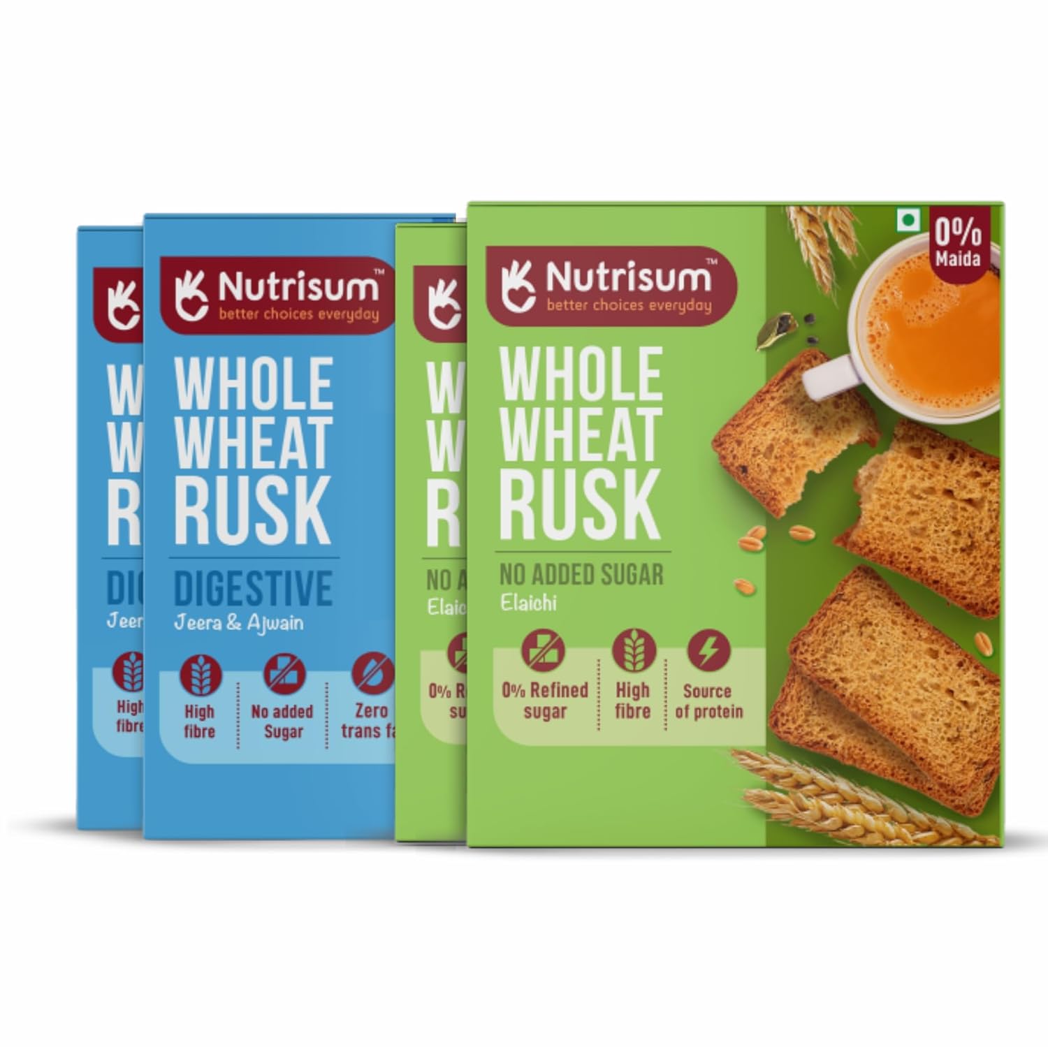 Nutrisum Premium Whole Wheat Rusk Jeera, Ajwain & Elaichi Flavour Combo ...