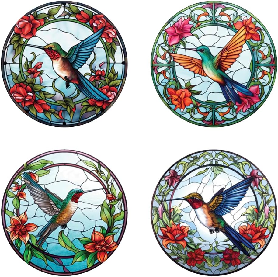 Amazon.com: 4 Pcs Colorful Hummingbird Window Clings, Anti-Collision ...