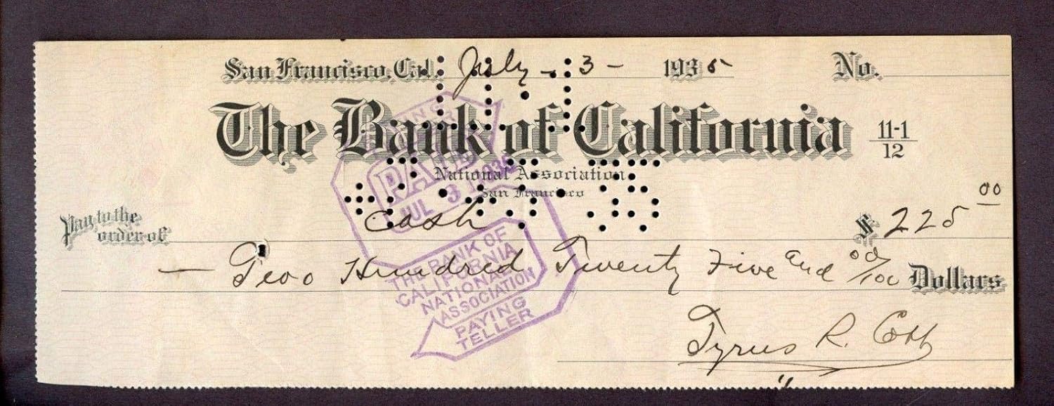 Tyrus Ty Cobb Tigers HOF Signed 1935 Check RARE Full Name AUTO ...