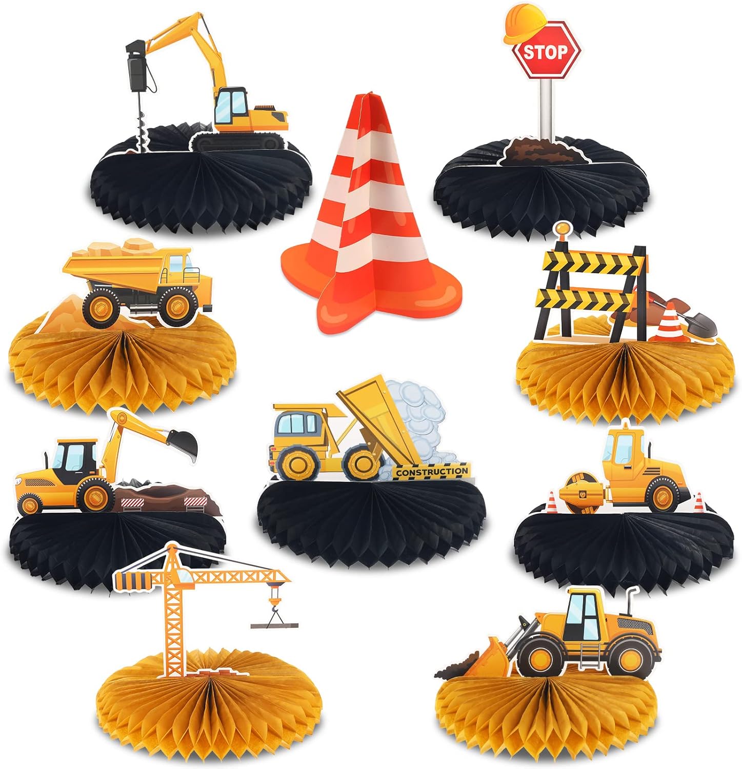 10 Pcs Construction Birthday Party Supplies Honeycomb Centerpieces ...