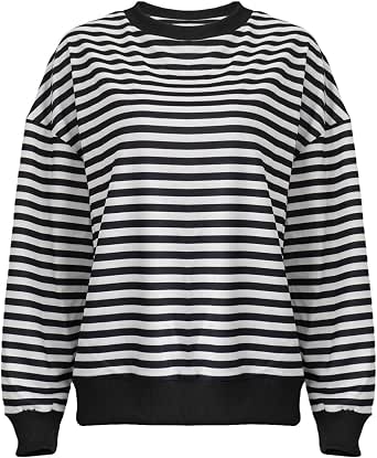 Amazon.com: AKSODJF Black White Striped Shirt Autumn Striped Betal Long ...