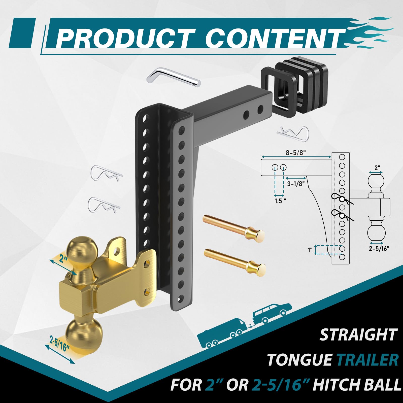 CROSSHIP Adjustable Trailer Hitch Ball Mount - Fits 2'' Receiver, 10 ...