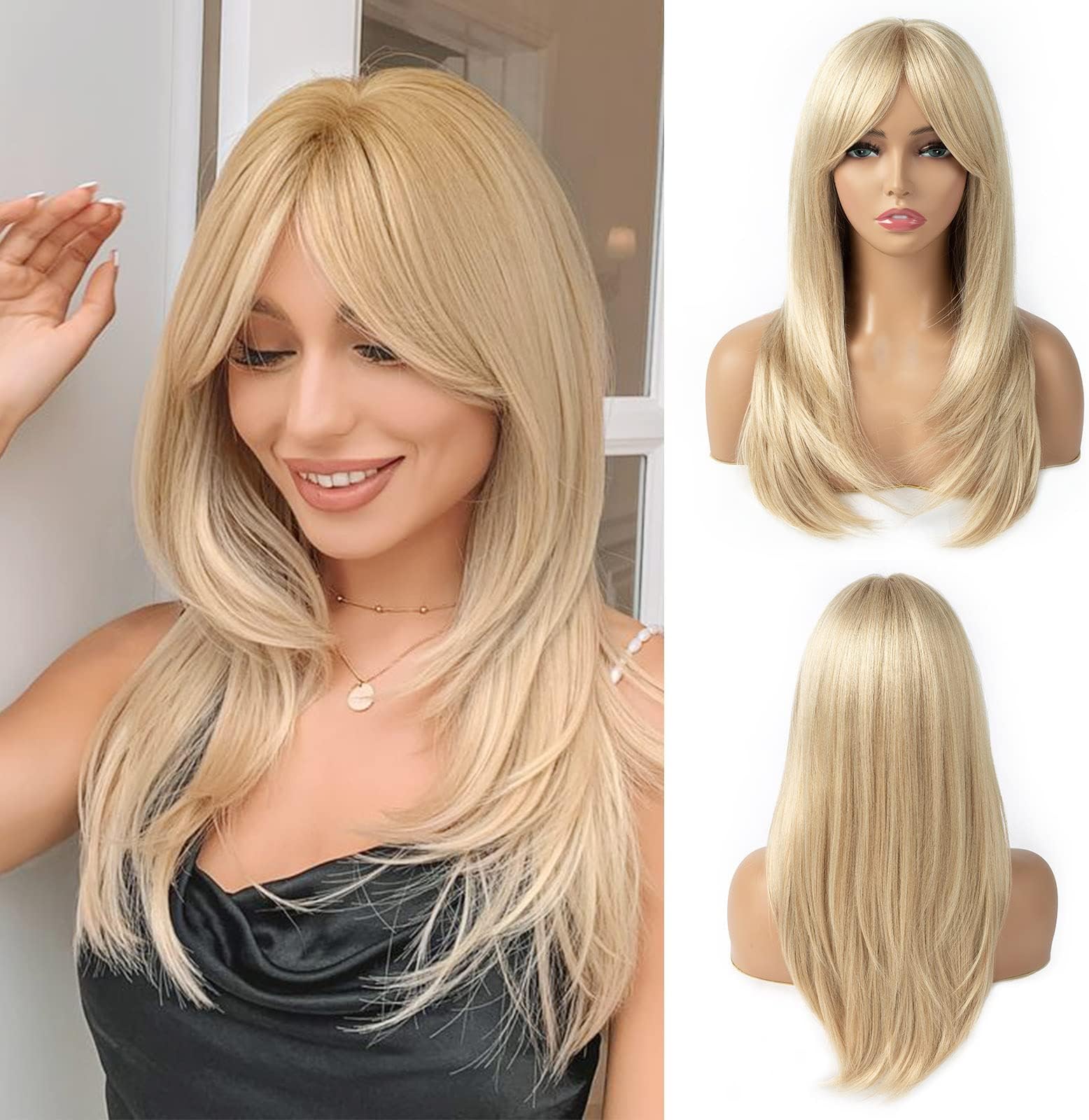 Amazon.com : Long Straight Black Wig|Synthetic Long Black Wigs for ...