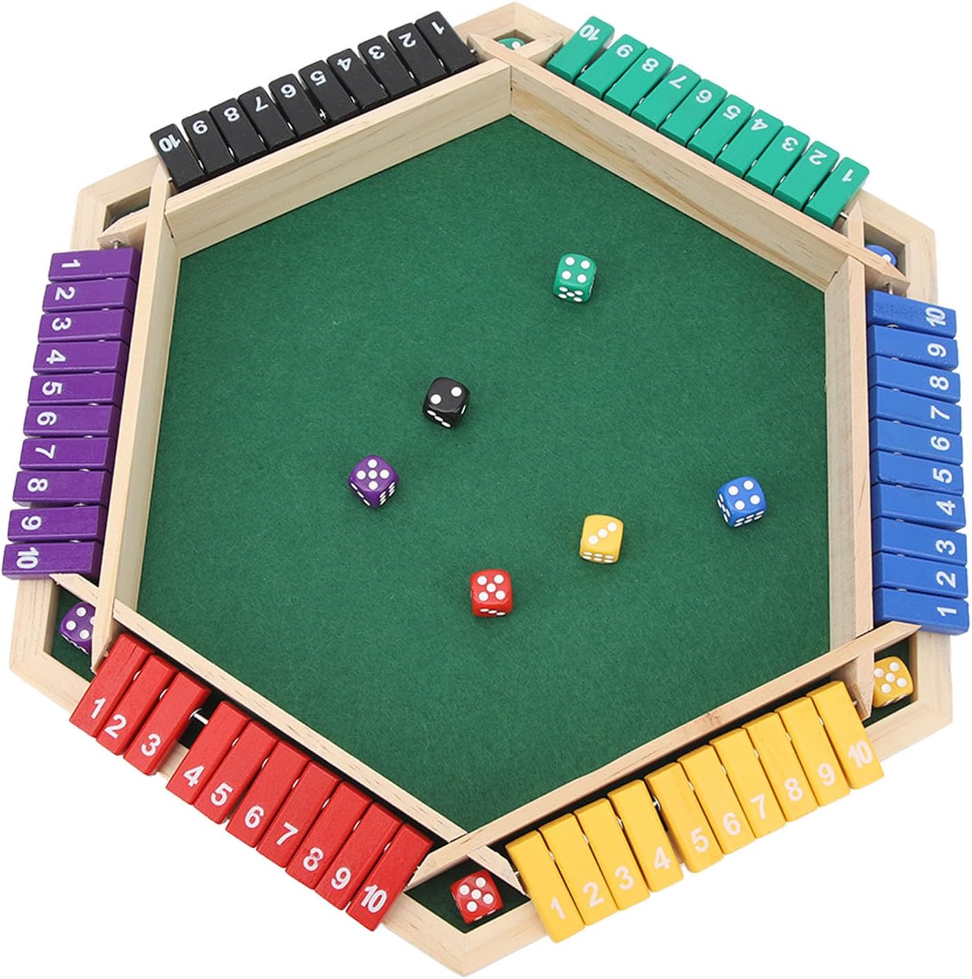 Game Board Set, Shut The Box Dice Game 6 Player 6 Color Sided Wooden ...