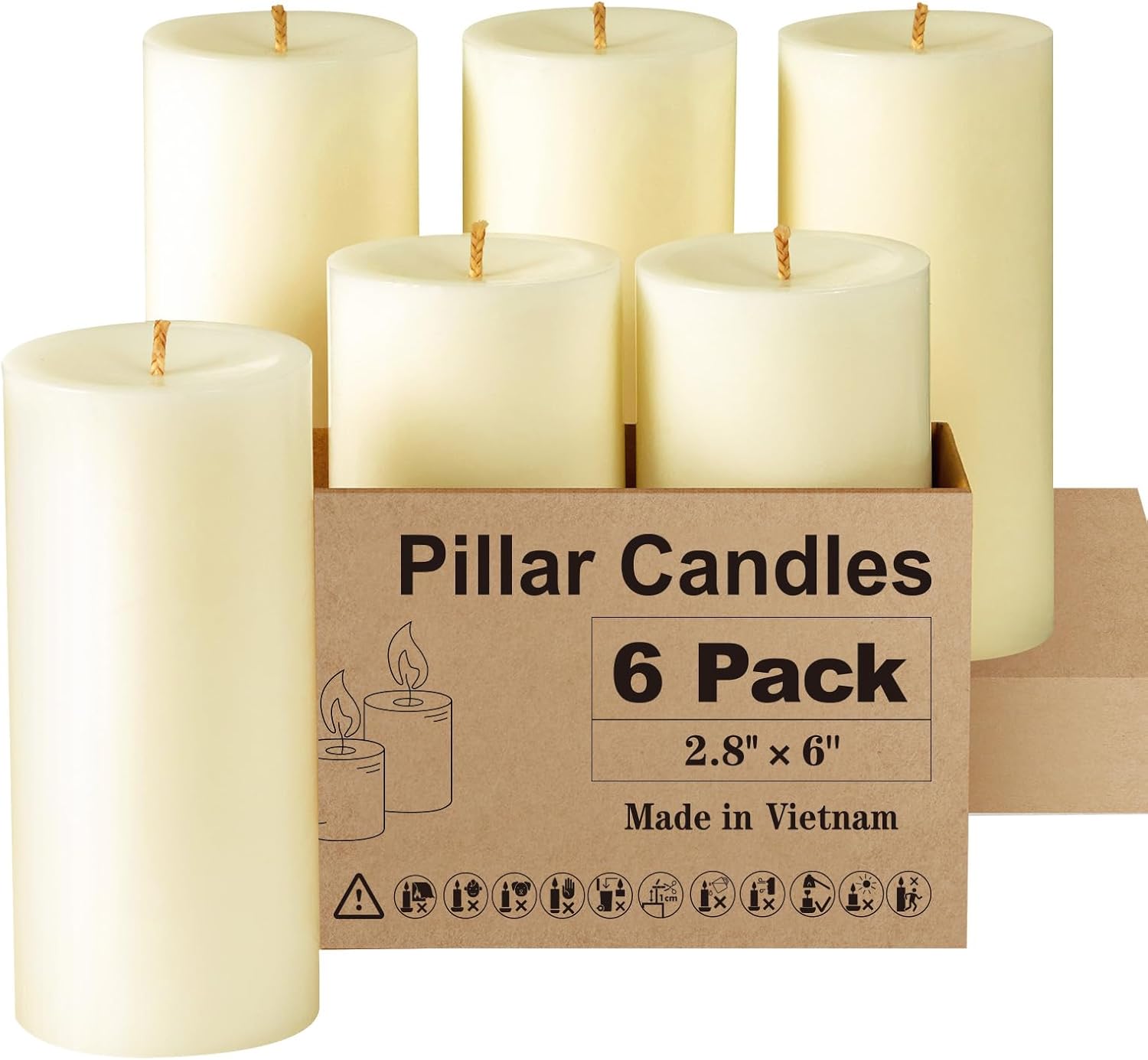 Amazon.com: Ashlux Ivory Pillar Candles, Set of 6 Wax,70 Hours Long ...