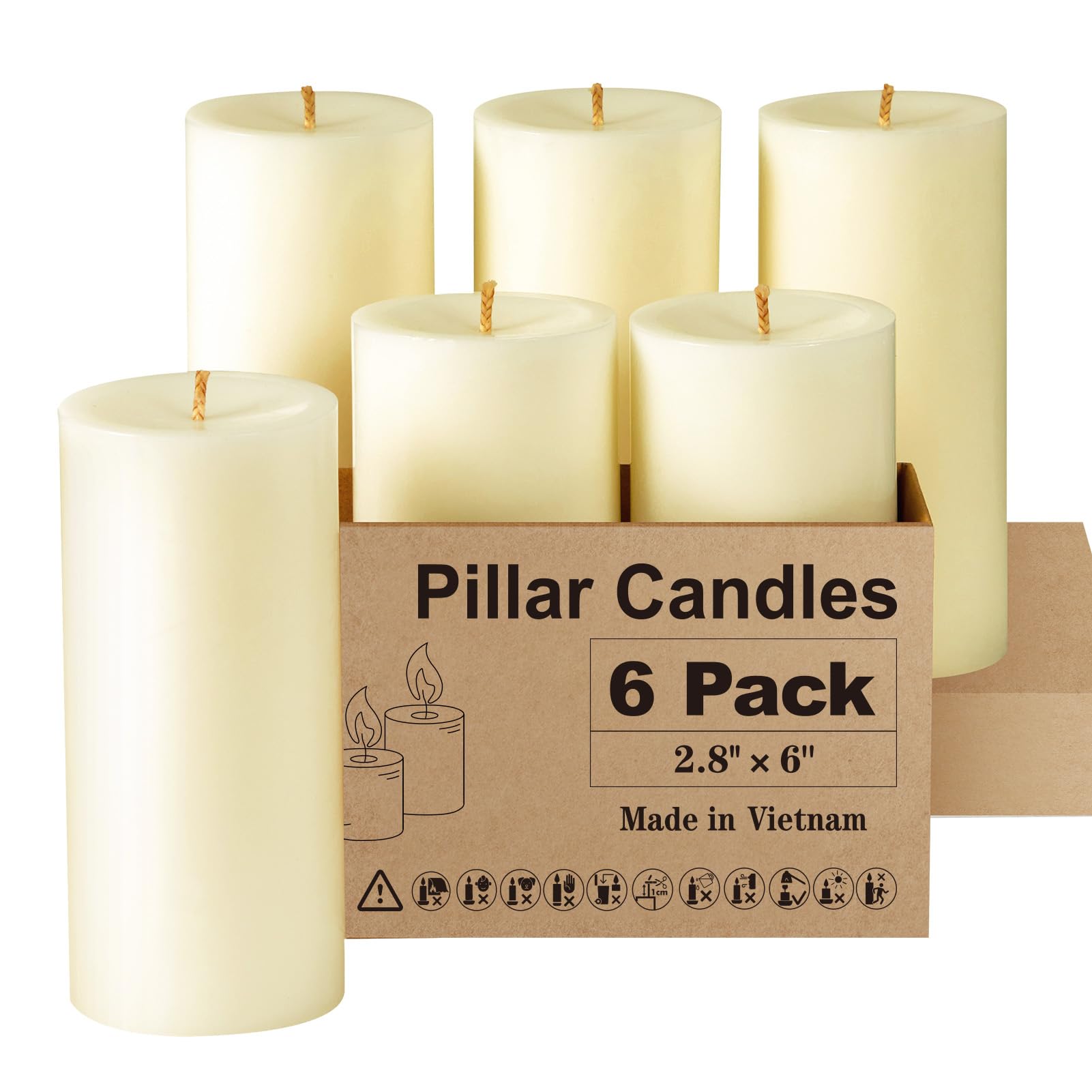 Amazon.com: Ashlux Ivory Pillar Candles, Set of 6 Wax,70 Hours Long Burning,Unscented and ...