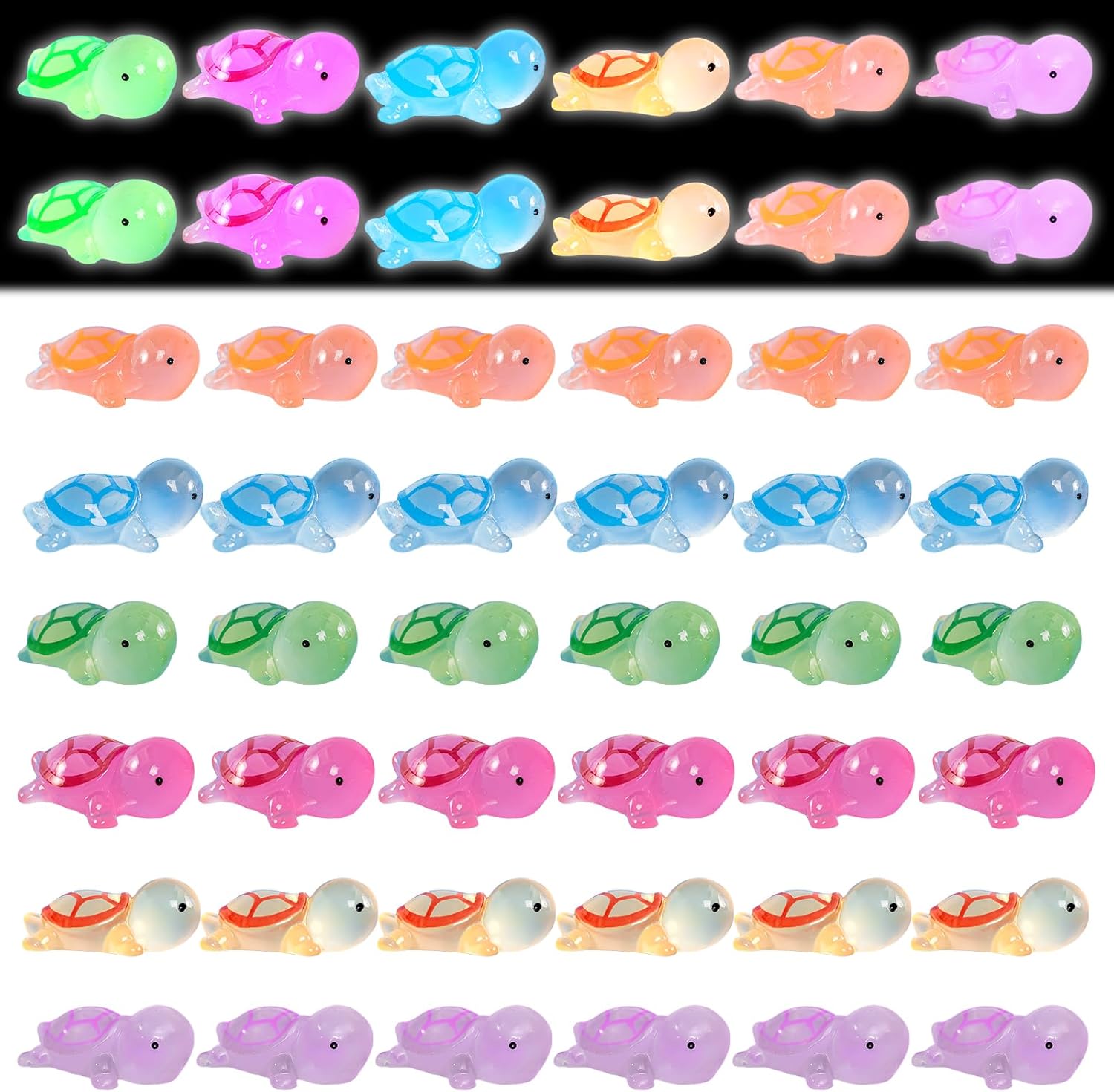 48pcs Resin Mini Turtles, Mini Resin Animals Miniature Sea Turtles Glow ...