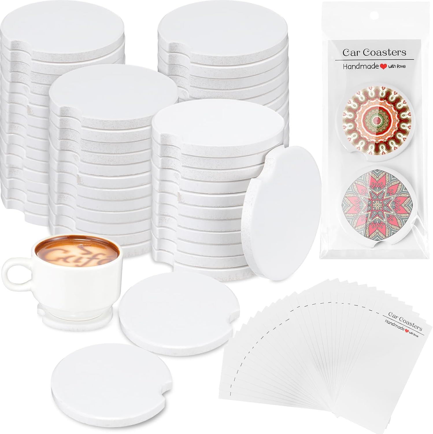 Amazon.com: Zhehao 150 Pcs Ceramic Car Coasters with Bags and Cards 2. ...
