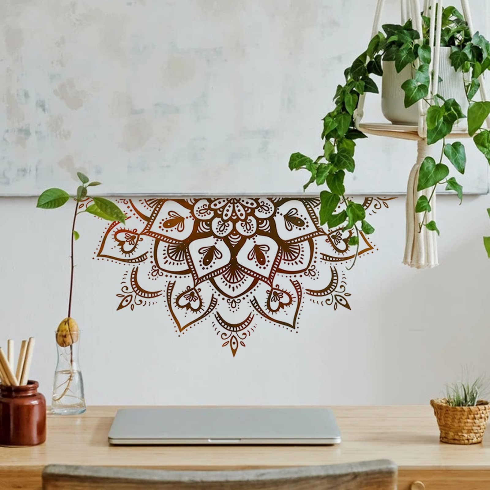 Amazon.com: Boho Mandala Wall Decals Peel and Stick - Half Mandala ...