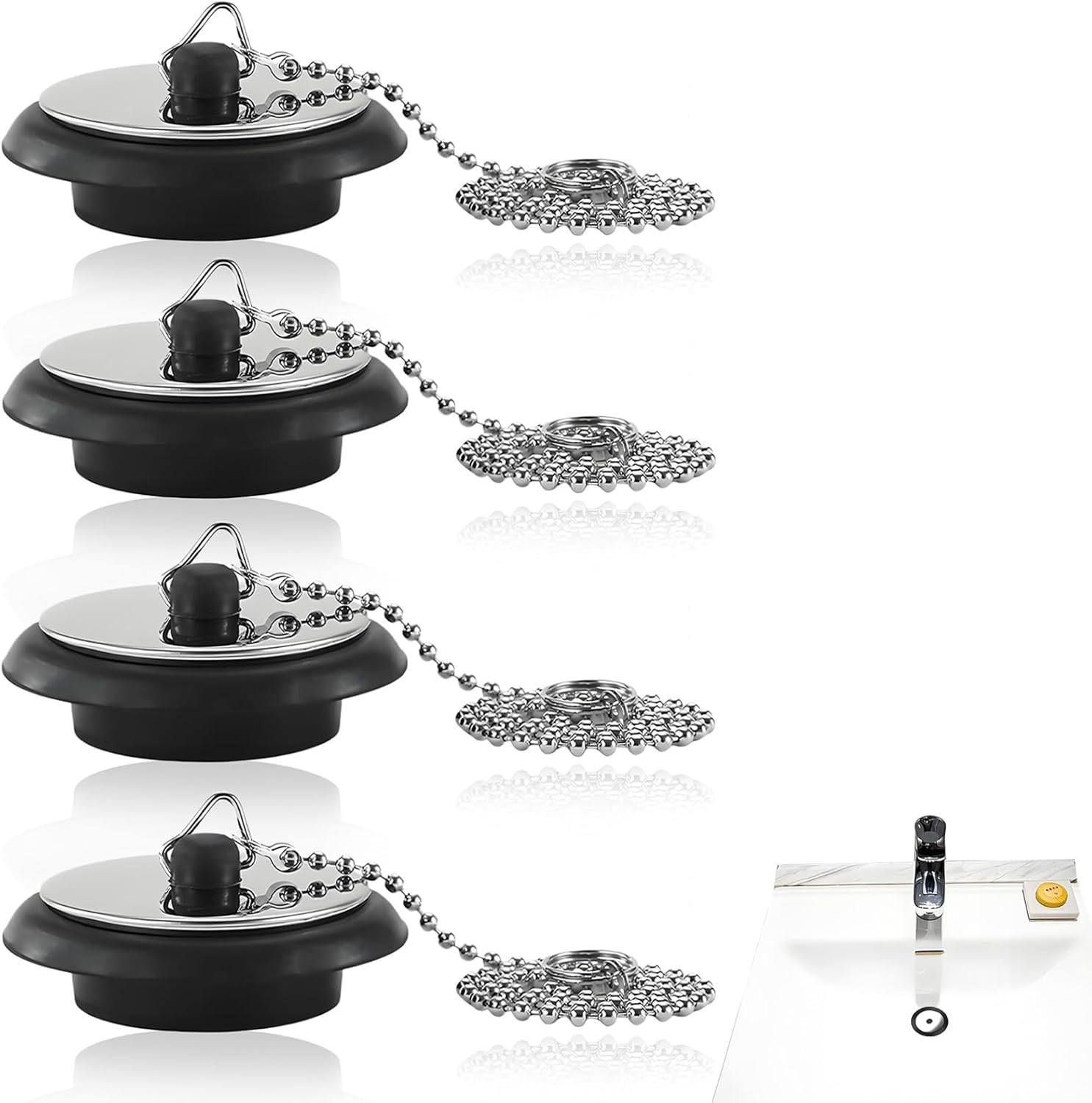 4 PCS Bath Plug and Chain Bathroom Sink Plugs Universal for UK Sink ...