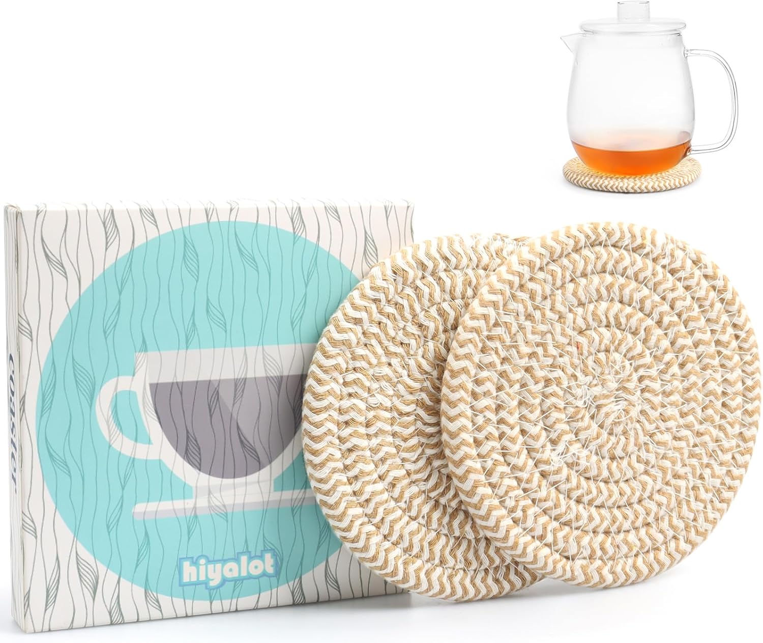 Amazon.com: 4.8" Drink Cotton Coasters Set of 2 – Boho Woven Drink Pads ...