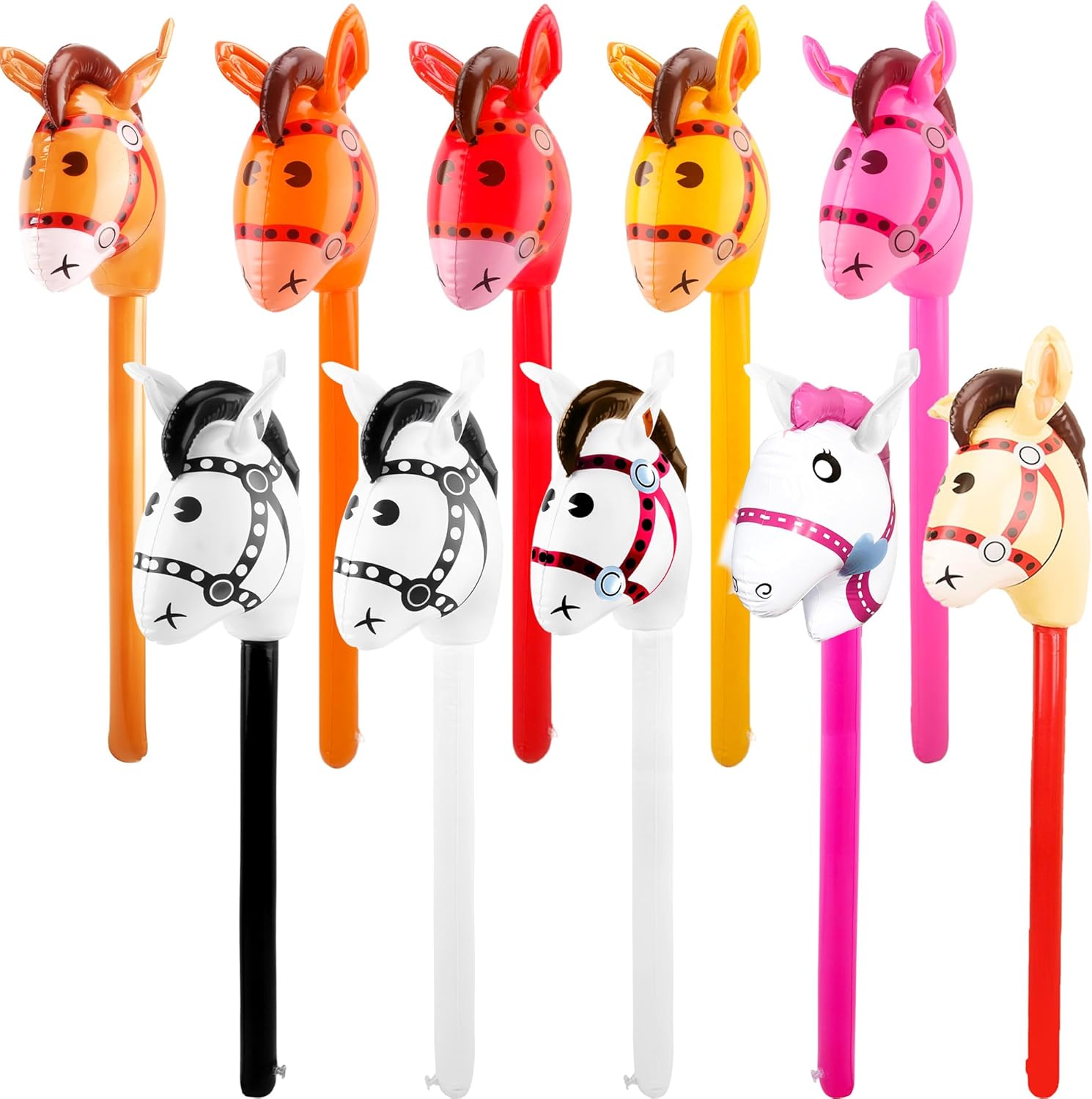 Amazon.com: 10 Pcs 40 Inch Inflatable Stick Horse Colorful Blow Up ...