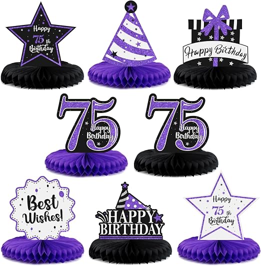 Amazon.com: LASKYER Happy 75th Birthday Decorations,75th Bday Purple ...