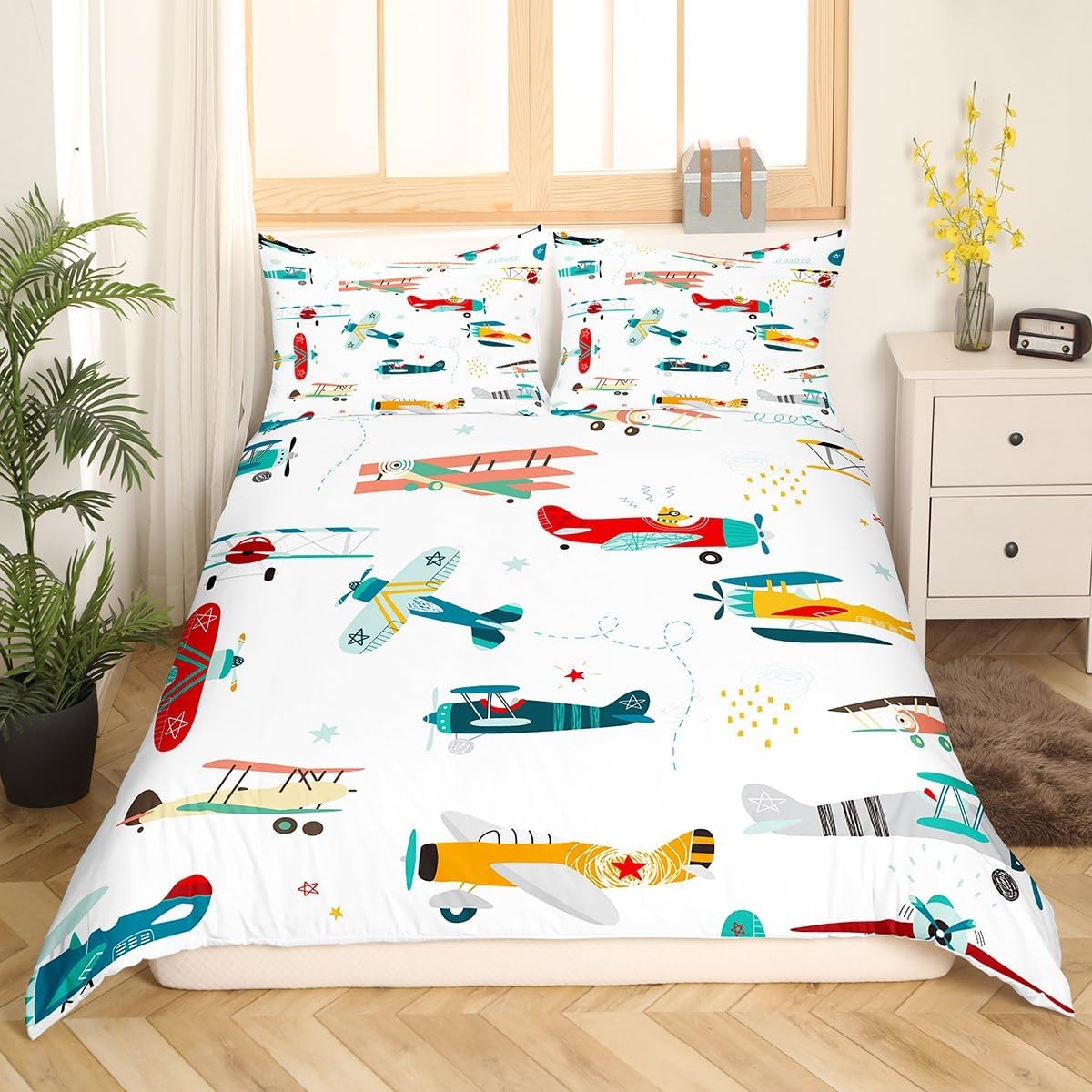 Amazon.com: Aircraft Comforter Cover Set Twin Size Airplane Bedding Set ...