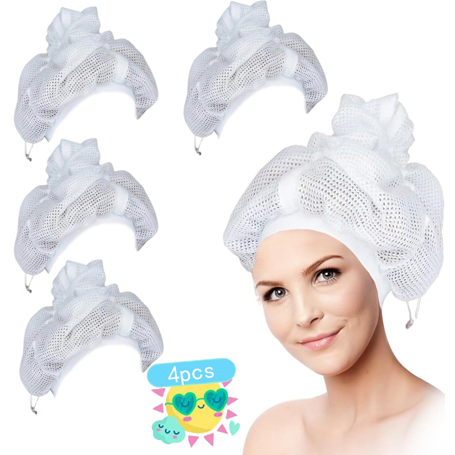 Amazon.com: Atifer 4 Pcs Net Plopping Cap for Drying Curly Hair ...