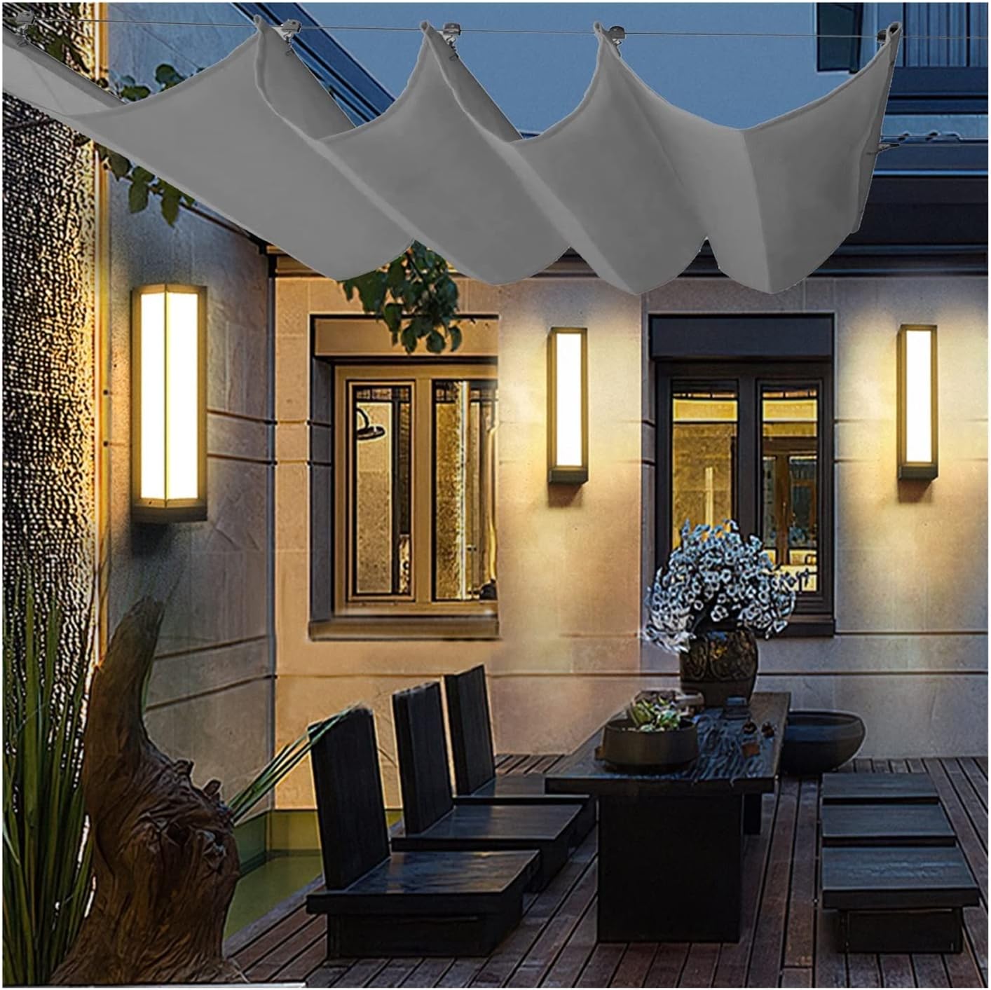 Amazon.com : LXBAMKEA Outdoor Sun Shade Sail, Retractable Wave Canopy ...