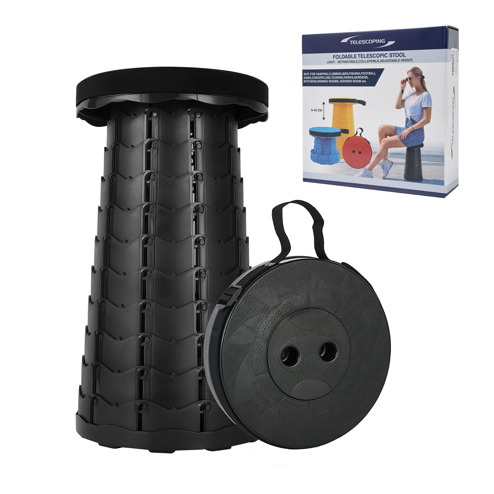 Camping Stool, Collapsible Stool with Adjustable Strap, Foldable Stool ...