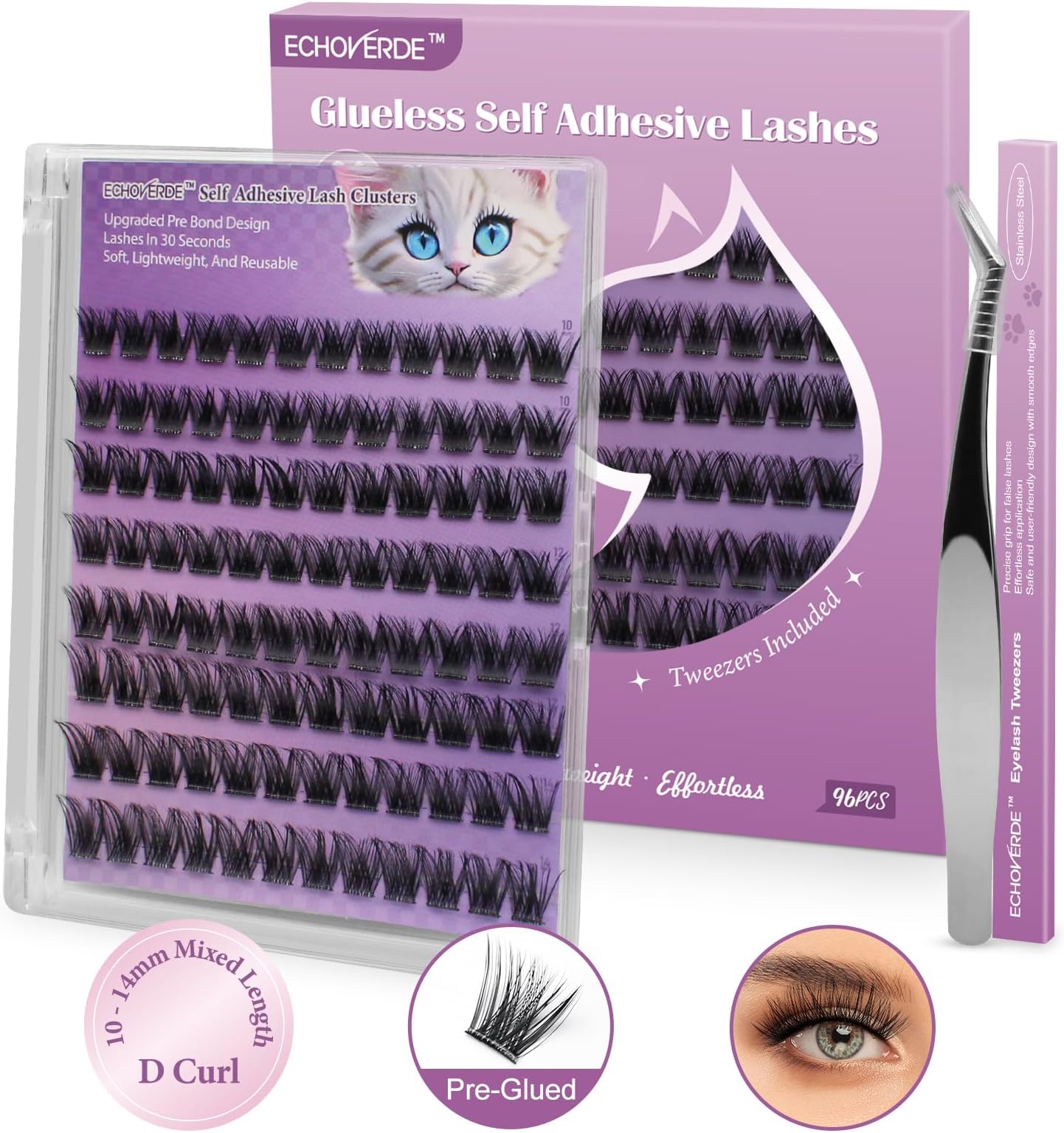 Amazon.com: CALAILIS Self Adhesive Eyelashes 72Pcs D Curl Press on DIY ...