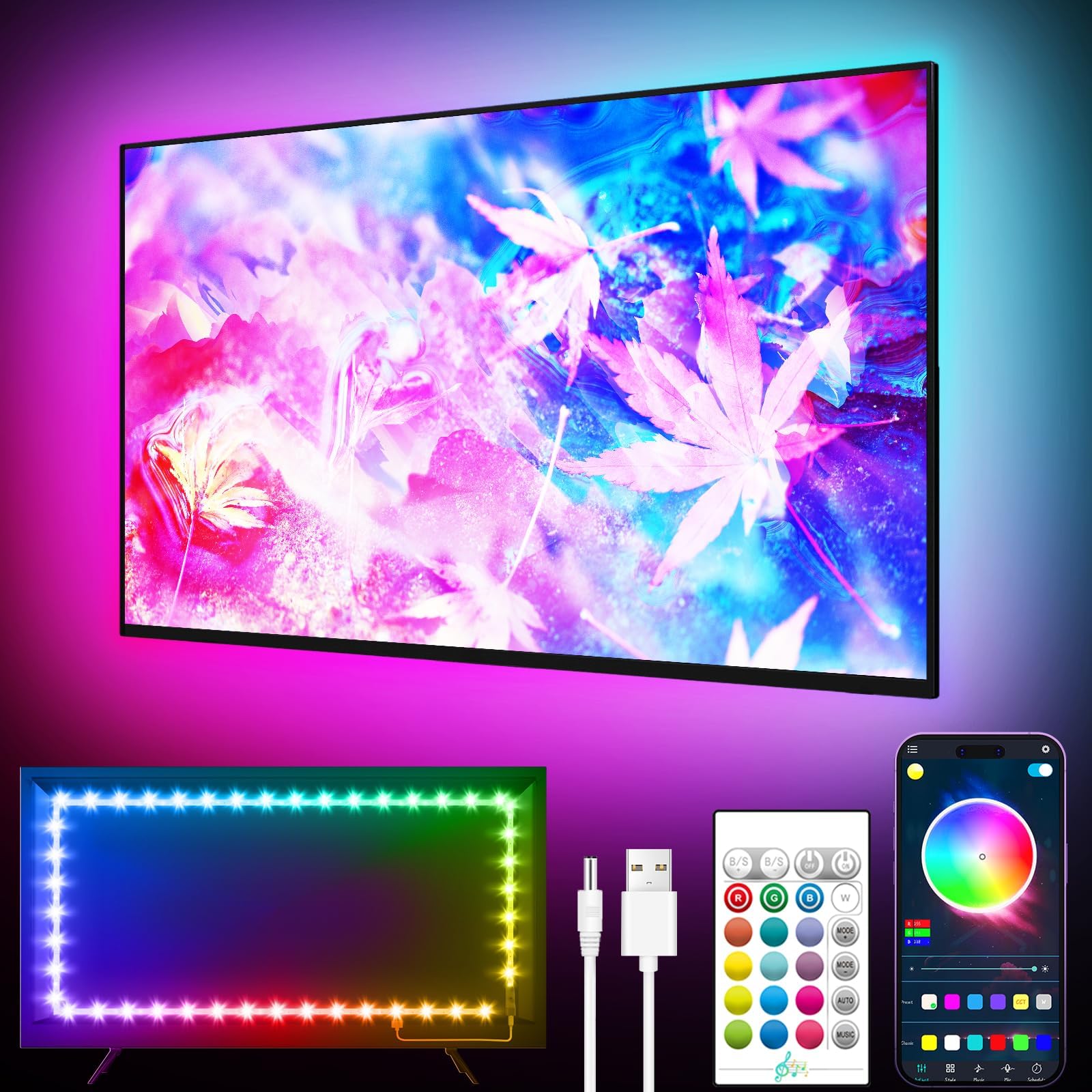 Amazon.com: BASON LIGHTING TV Backlight, 9.8ft TV Light Strip for 32-58 ...
