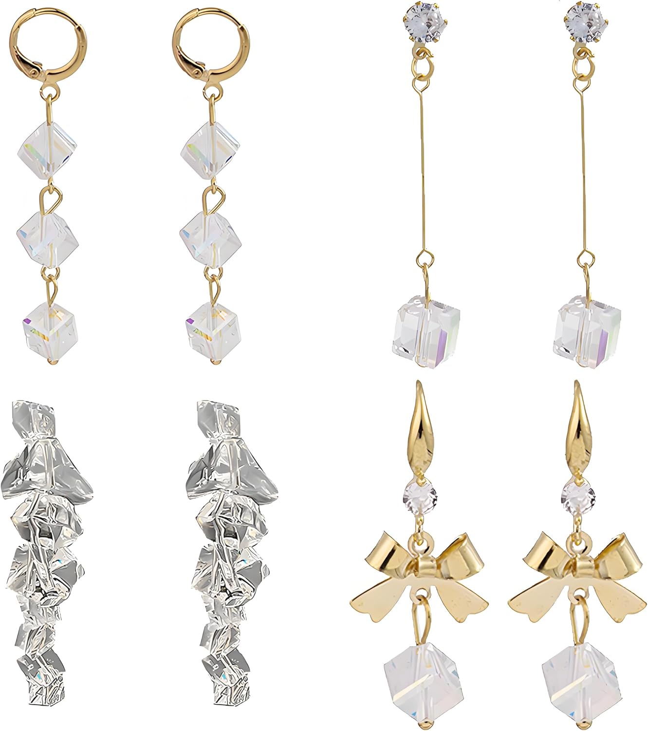 Amazon.com: MALOYANVE 4 Pairs Ice Earrings for women Transparent ...