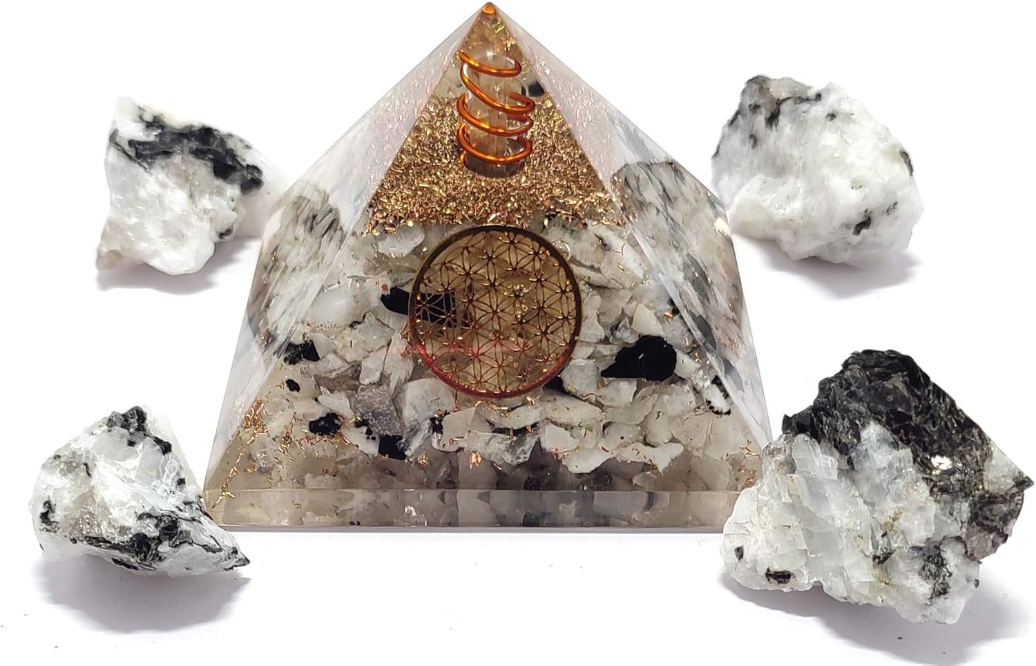 Sawcart Rainbow Moonstone Orgone Crystal Pyramid with Flower of Life ...