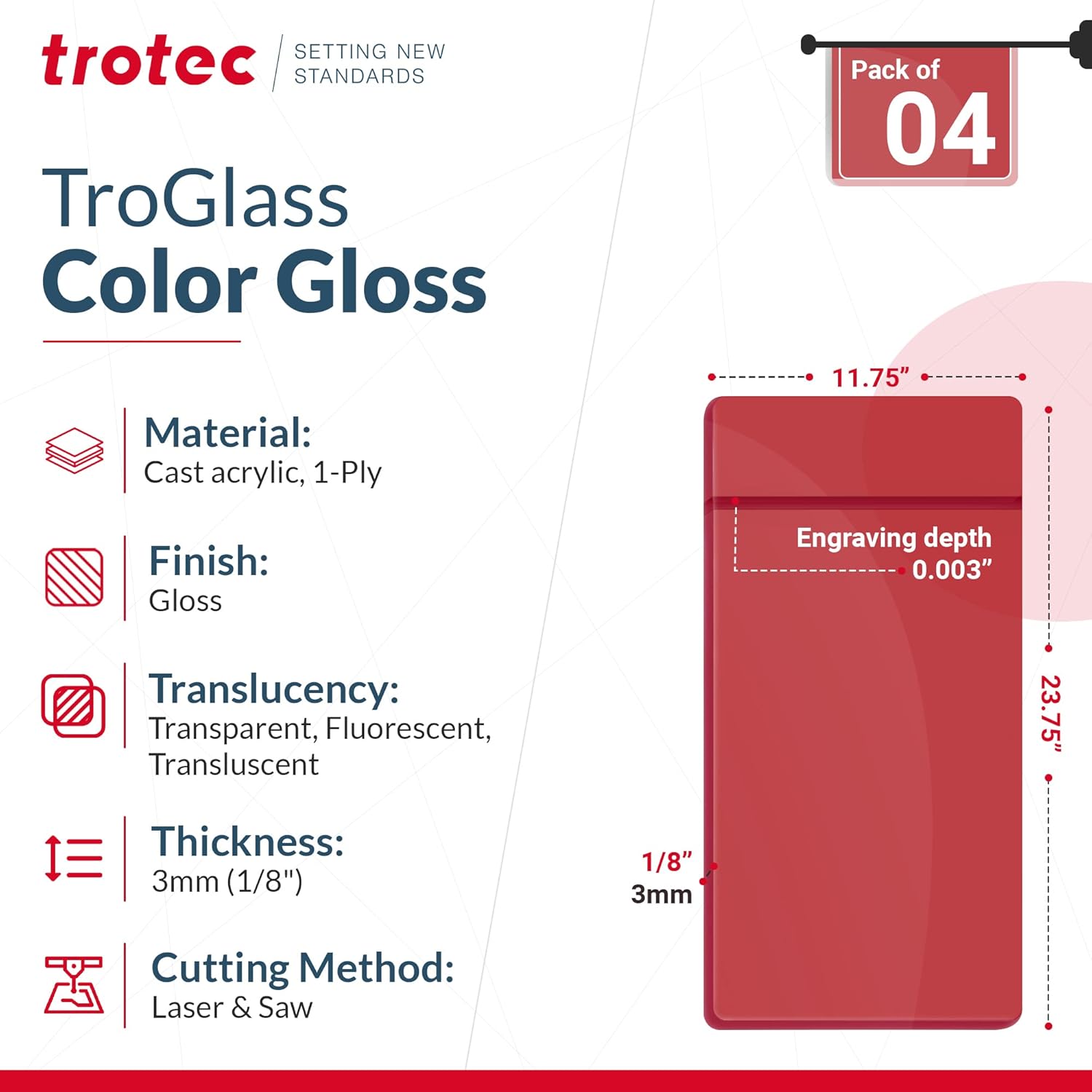 Red Transparent Glossy Acrylic Sheets, 23.75x11.75 Philippines | Ubuy