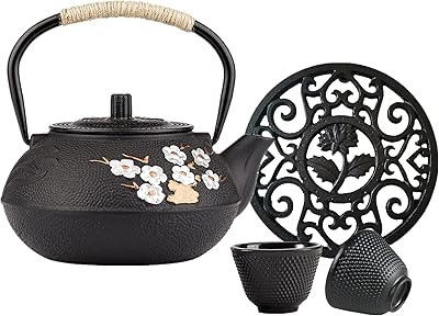Amazon.com | 40 oz Japanese Cast Iron Teapot Maker Cup Set Tea Kettle ...