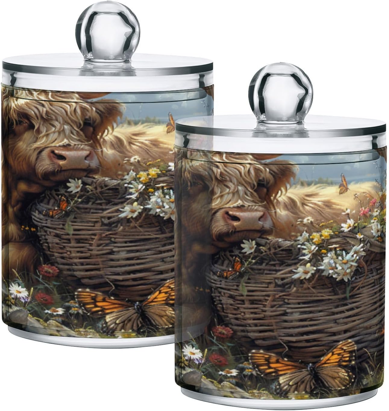 Amazon.com: Kigai 2PCS Highland Cow Qtip Holder Dispenser with Lids ...