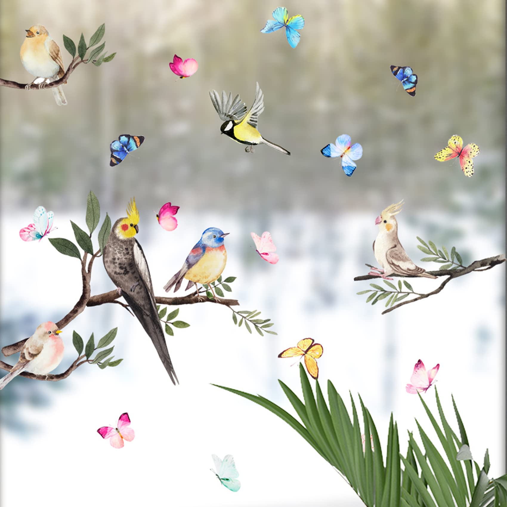 Double-Sided Hummingbirds Bird Stickers for Windows Decals, Tree Branch ...