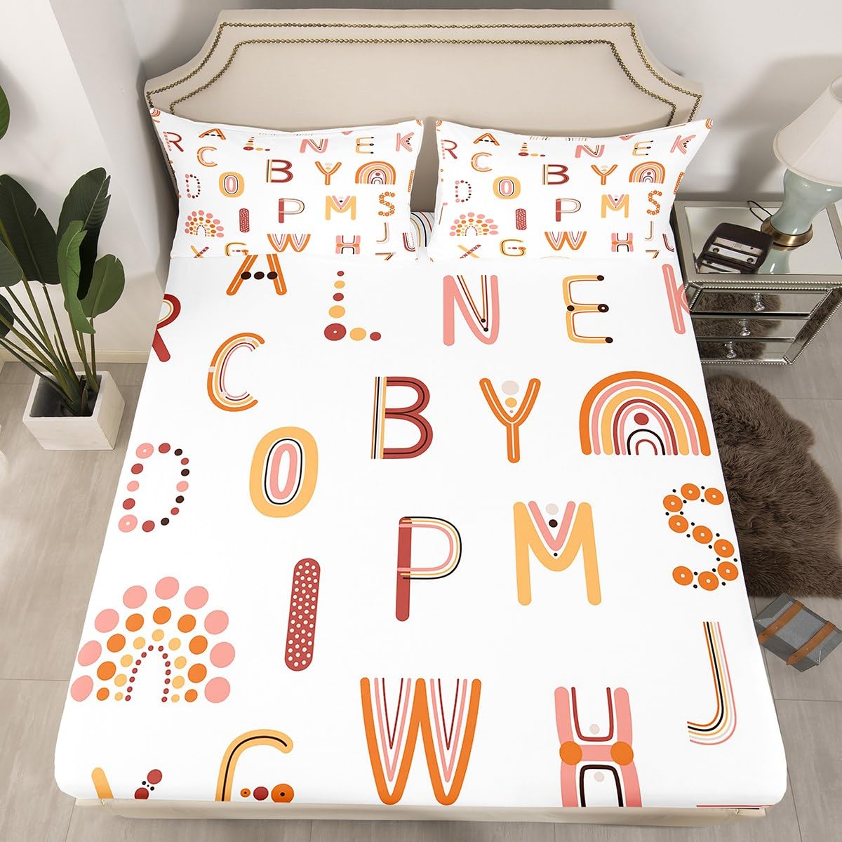Amazon.com: Boho English Alphabet Fitted Sheet for Kids Toddler Twin Cartoon Letters ABC Bedding ...