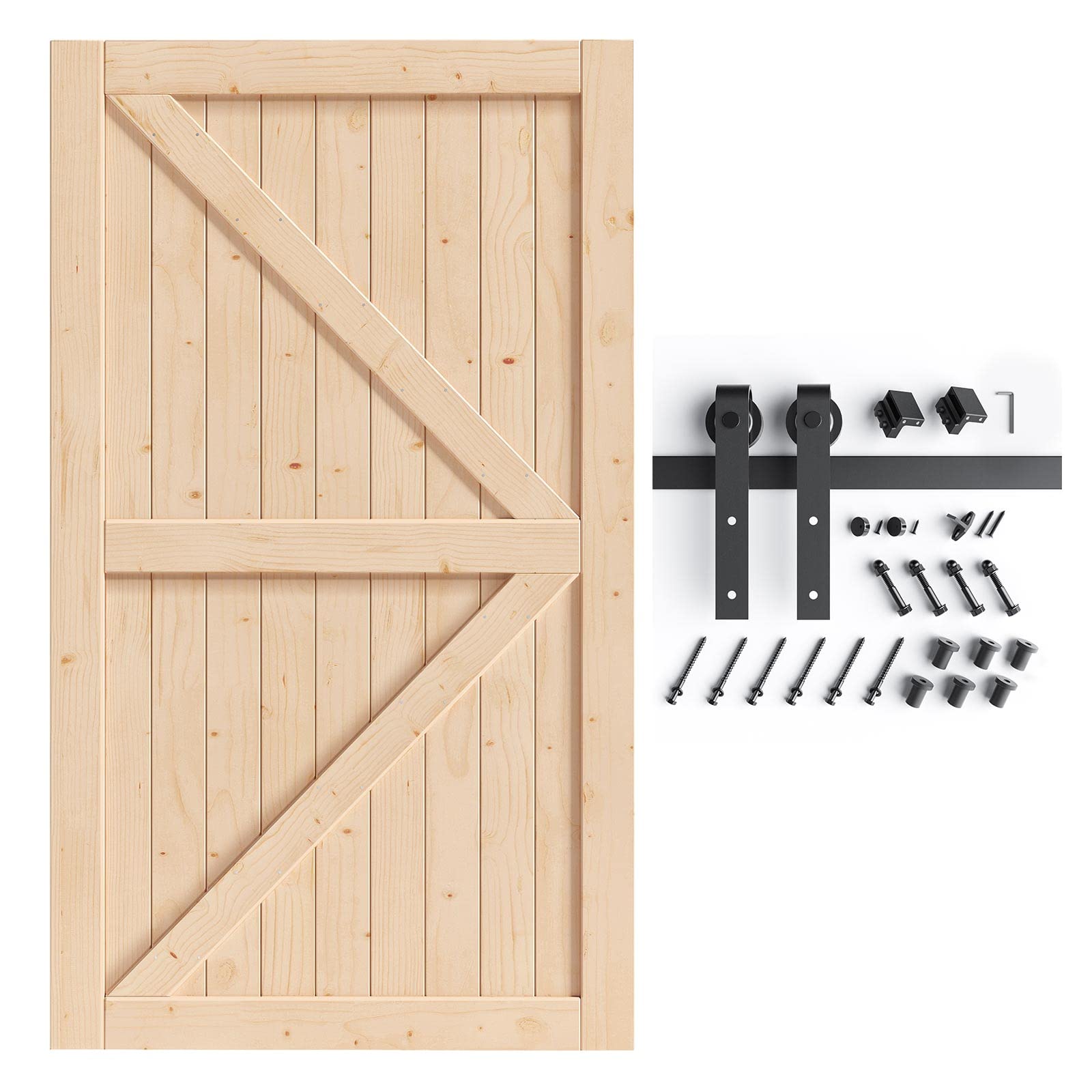 EaseLife 48in x 84in Barn Door + 8 FT Heavy Duty Sliding Track Kit for ...