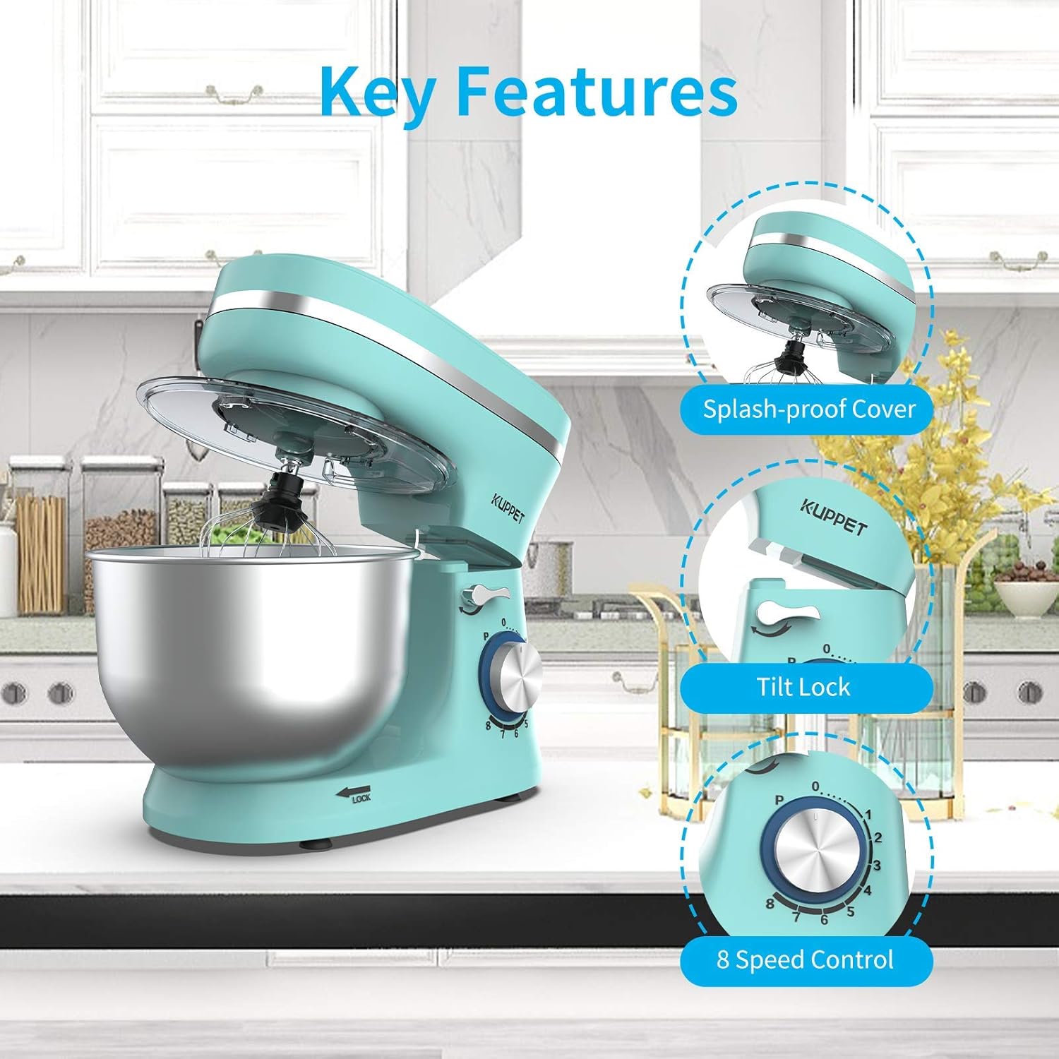 KUPPET Stand Mixer, KUPPET 8-Speed Tilt-Head Electric Food Stand Mixer ...