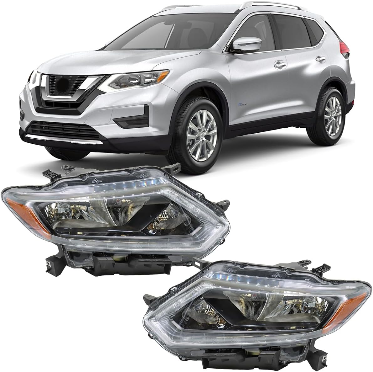 Sunhua Headlight Assembly With LED DRL Fit for 2014-2016 Nissan Rogue ...