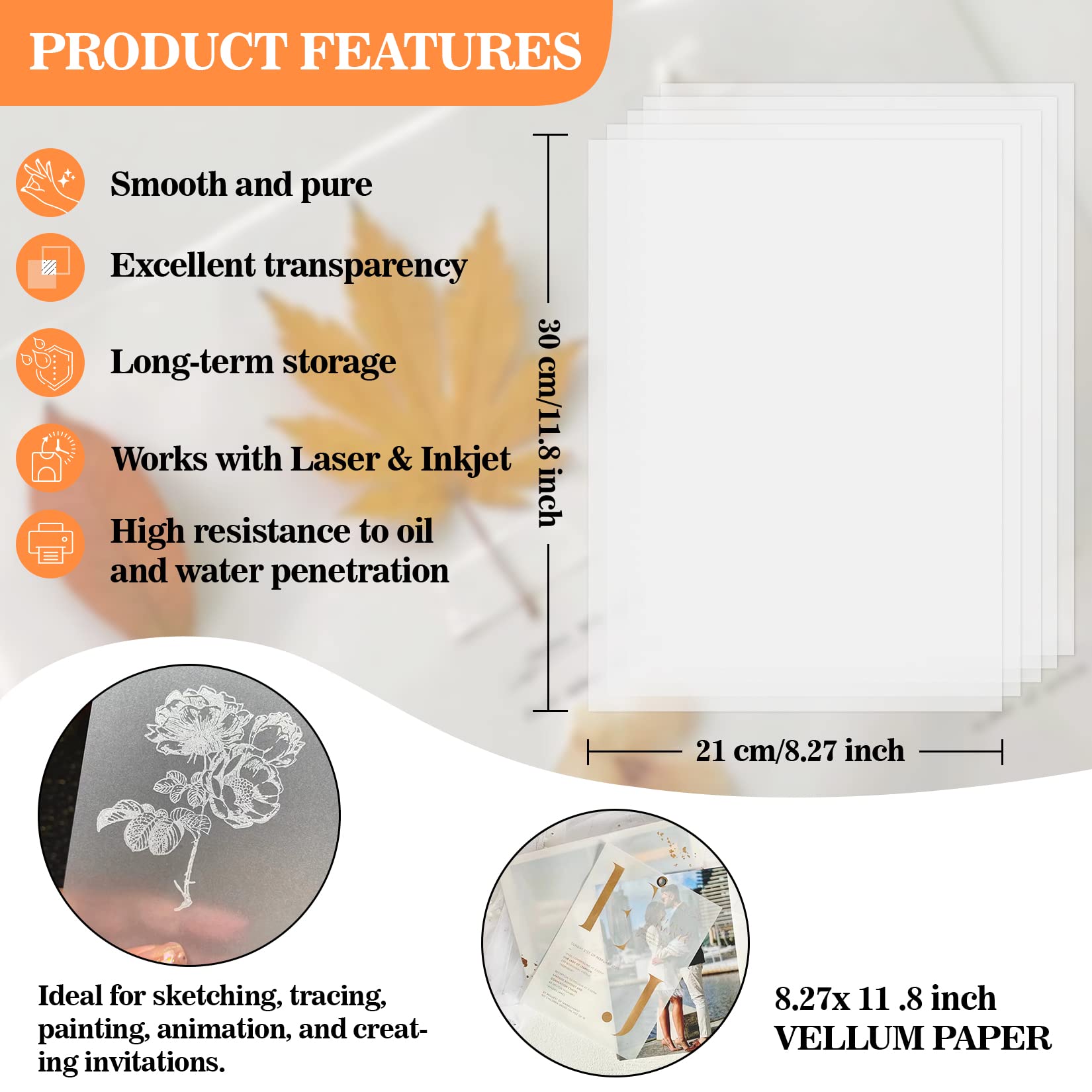 Snapklik.com : Vellum Paper 8.27 X 11.8 Translucent-Printable ...