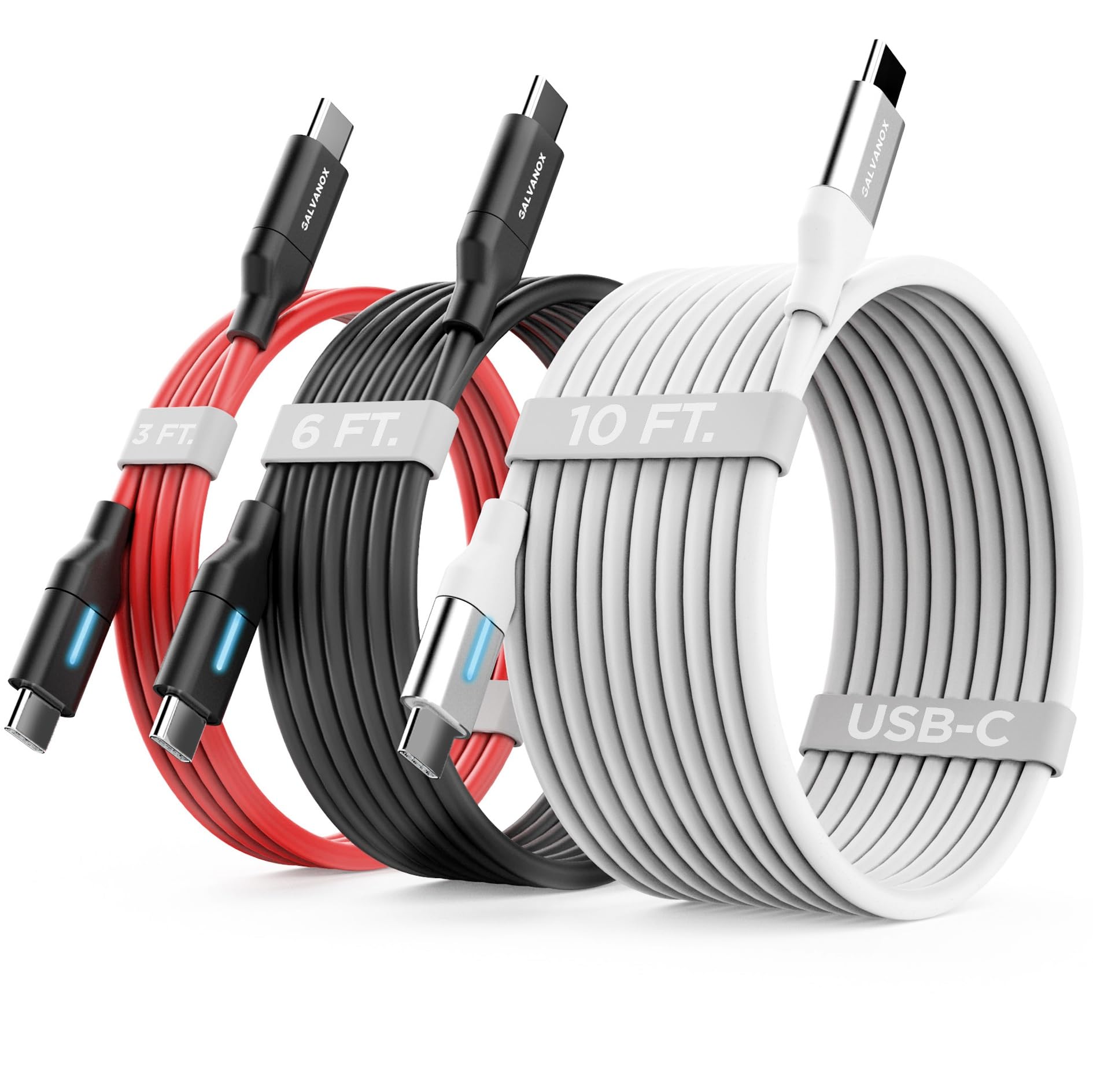 Amazon.com: 3-Pack Flexible Soft Silicone USB Type-C Cables (10Ft, 6Ft ...